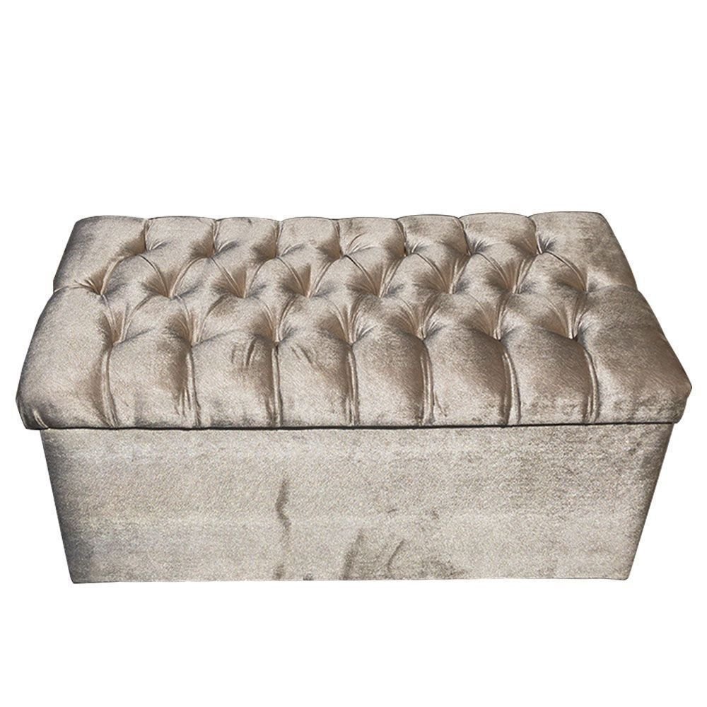 Puff Baú Capitonê 1 Metro Suede Acetinado Bege - D'Rossi - Colombo