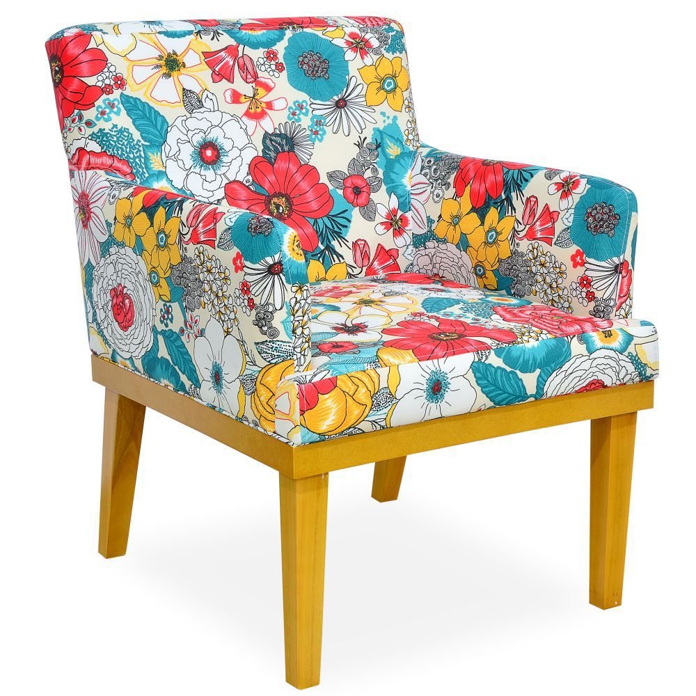 Poltrona Decorativa Para Sala de Estar Beatriz Floral Colorido - Lyam ...