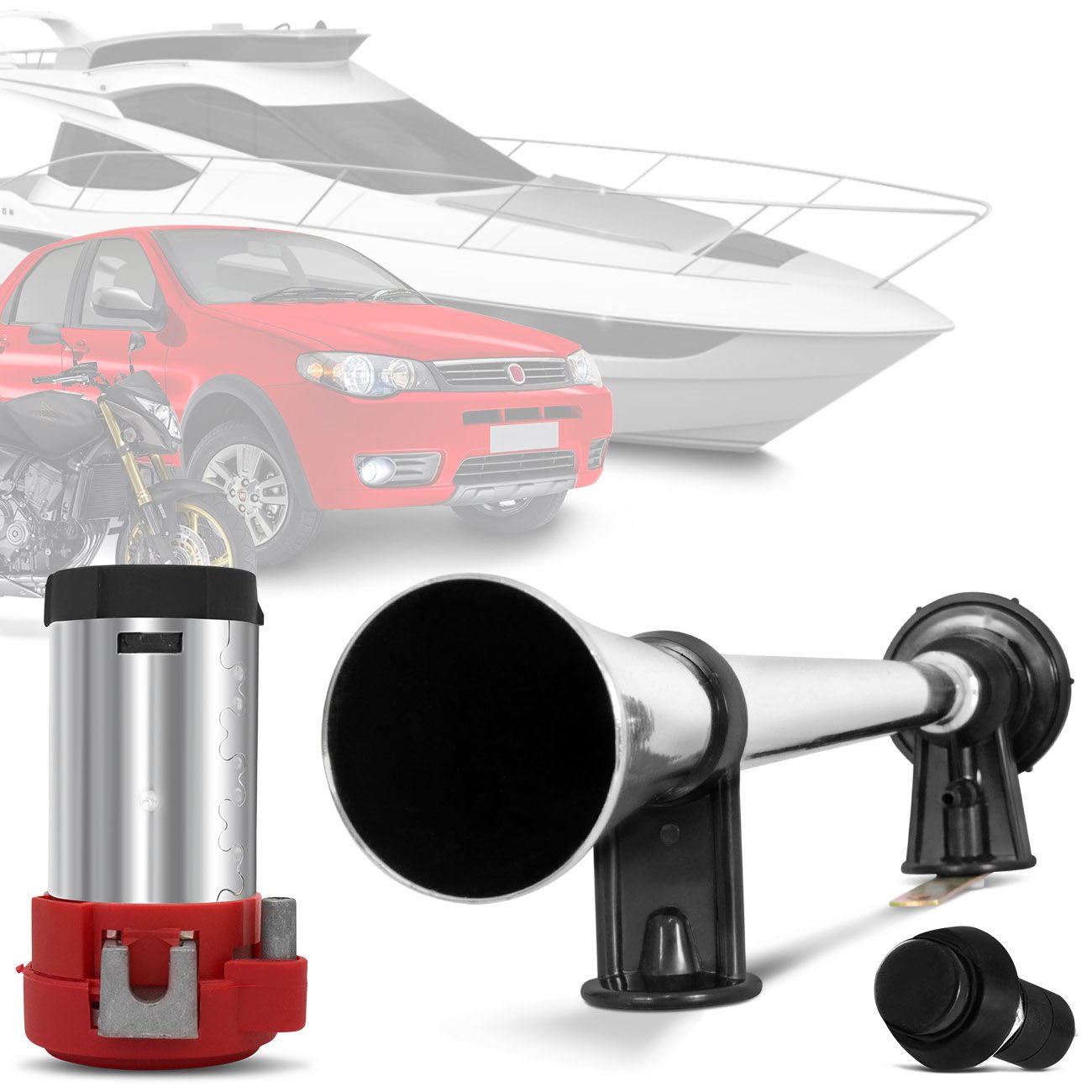 Buzina Automotiva Corneta Cromada 12V Similar a Buzina de Caminhão com ...