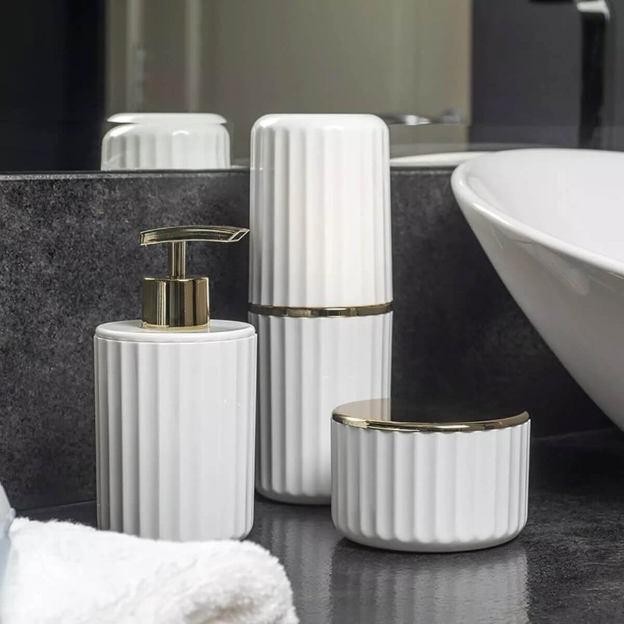 Conjunto De Acessórios Banheiro Lavabo 3 Peças Groove Ou Branco Fechado ...