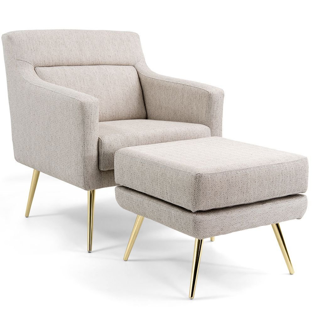 Poltrona Decorativa com Puff Sala de Estar Pés Alumínio Mary Linho ...