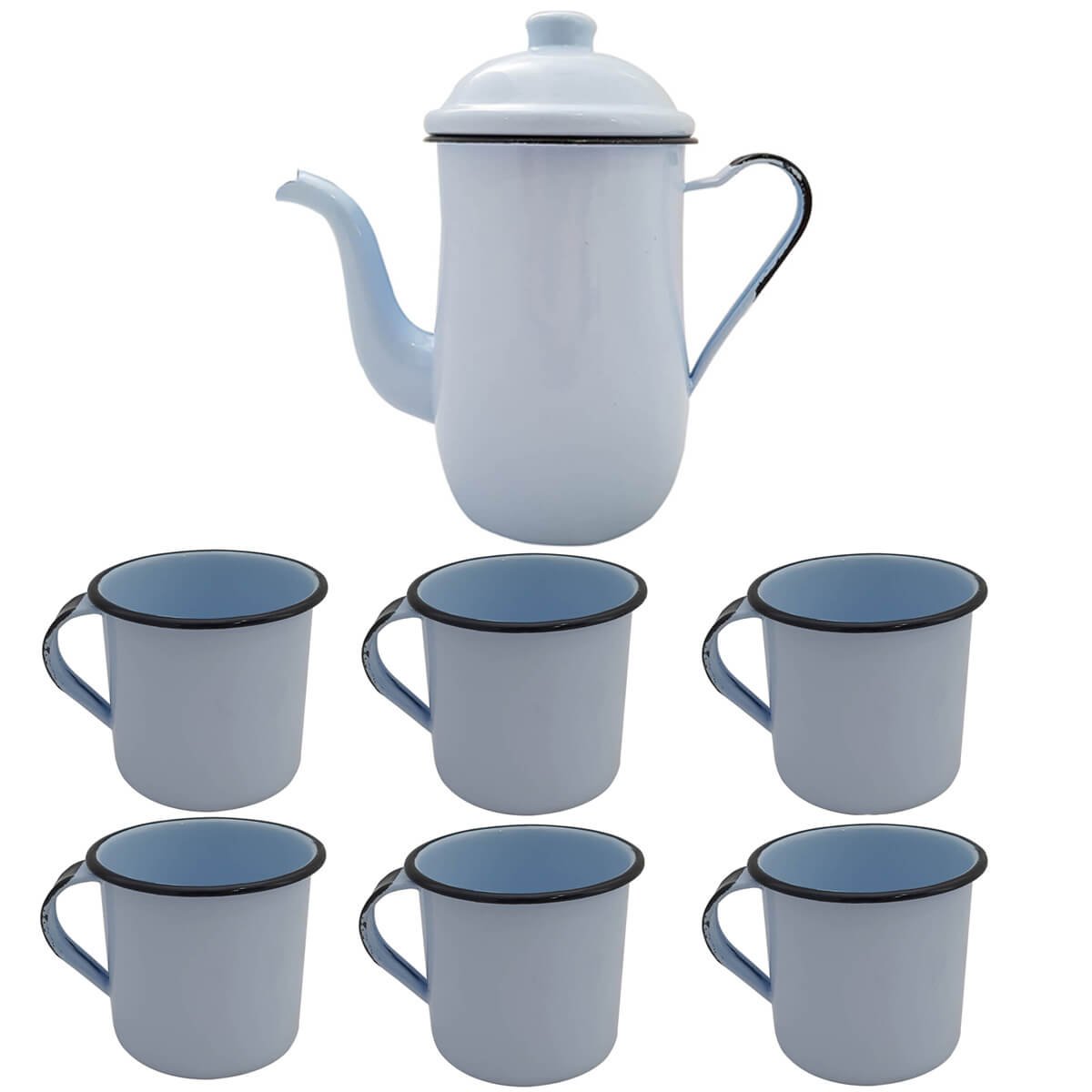 Bule Café Esmaltado 1,25 Litros E 6 Xícaras 400ml Tradicional Azul Claro