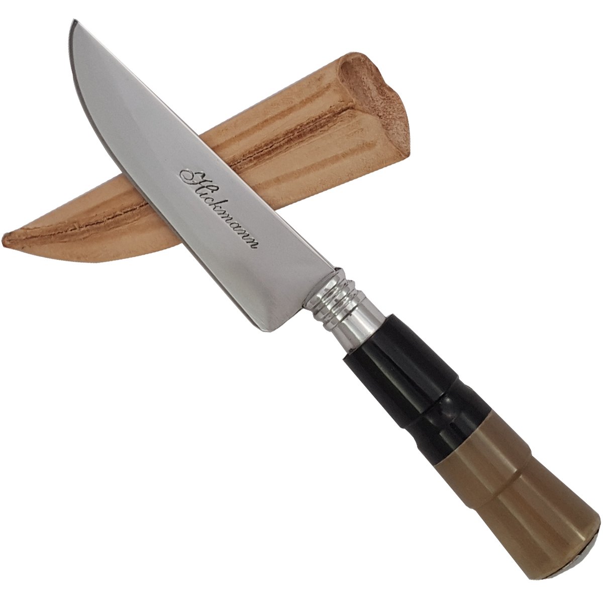 Faca Pequena 4'' Inox Cabo Torneado De Chifre Bainha Couro