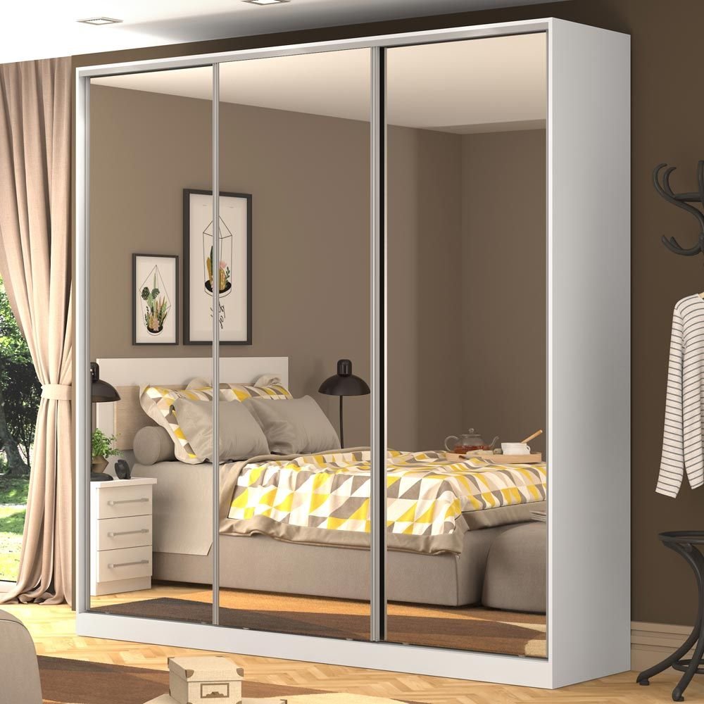 Guarda-roupa Casal 3 Portas Correr 3 Espelhos Rc3003 Branco - Nova ...