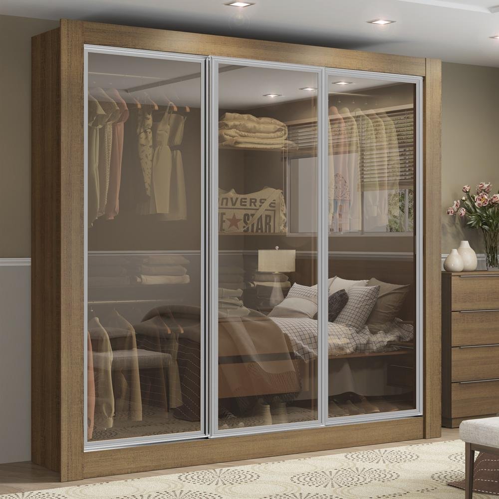 Guarda-Roupa Casal Madesa Master 3 Portas de Correr de Vidro Reflex ...