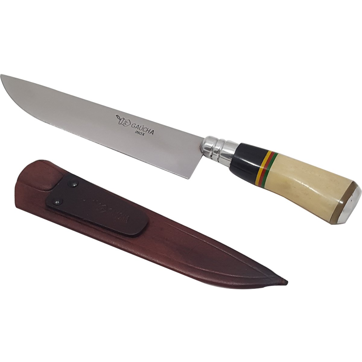 Faca Gaúcha Nº 8 Aço Inox Cabo Osso e Chifre Com Listras