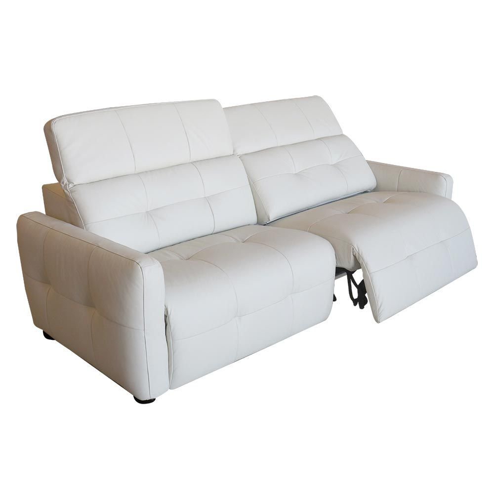 Sofá 3 Lugares Reclinável Elétrico 230cm Honduras Couro Off White