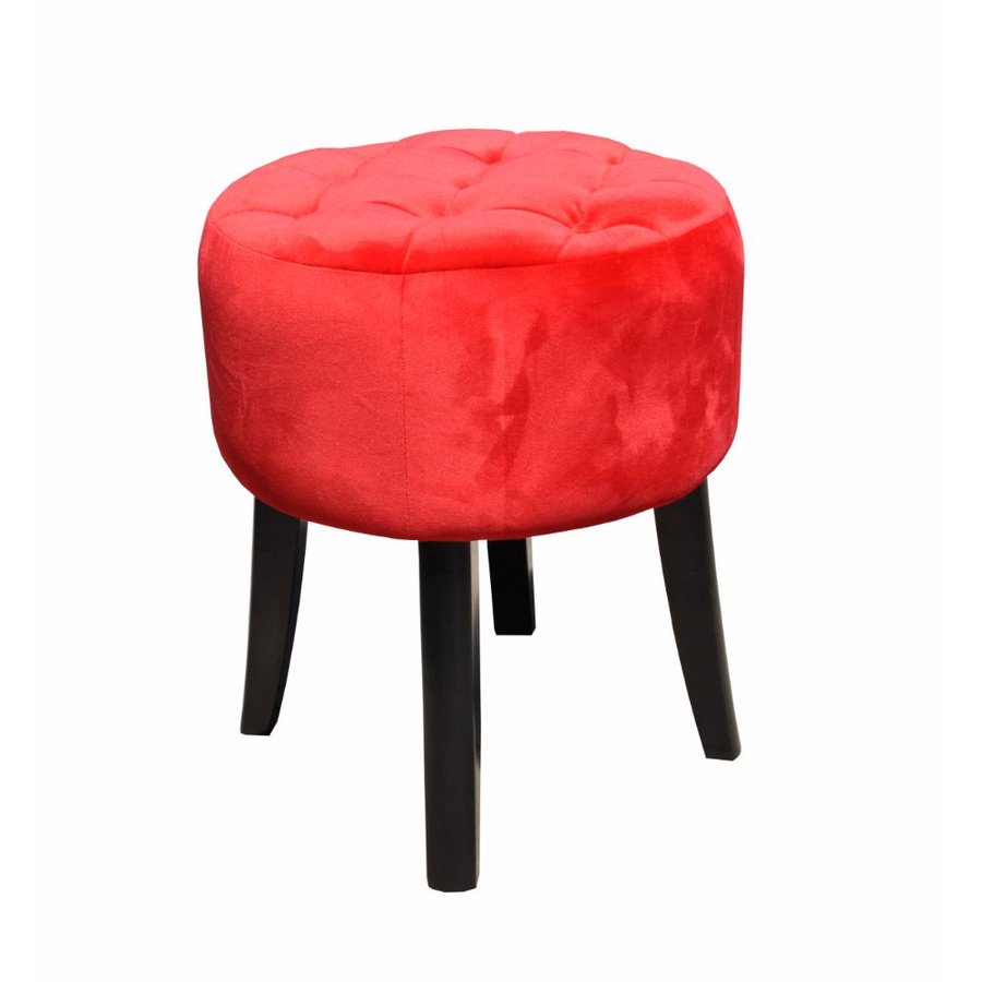 Puff Bosco Redondo Veludo Vermelho Botone Pes Madeira Macica Ebano Fino ...