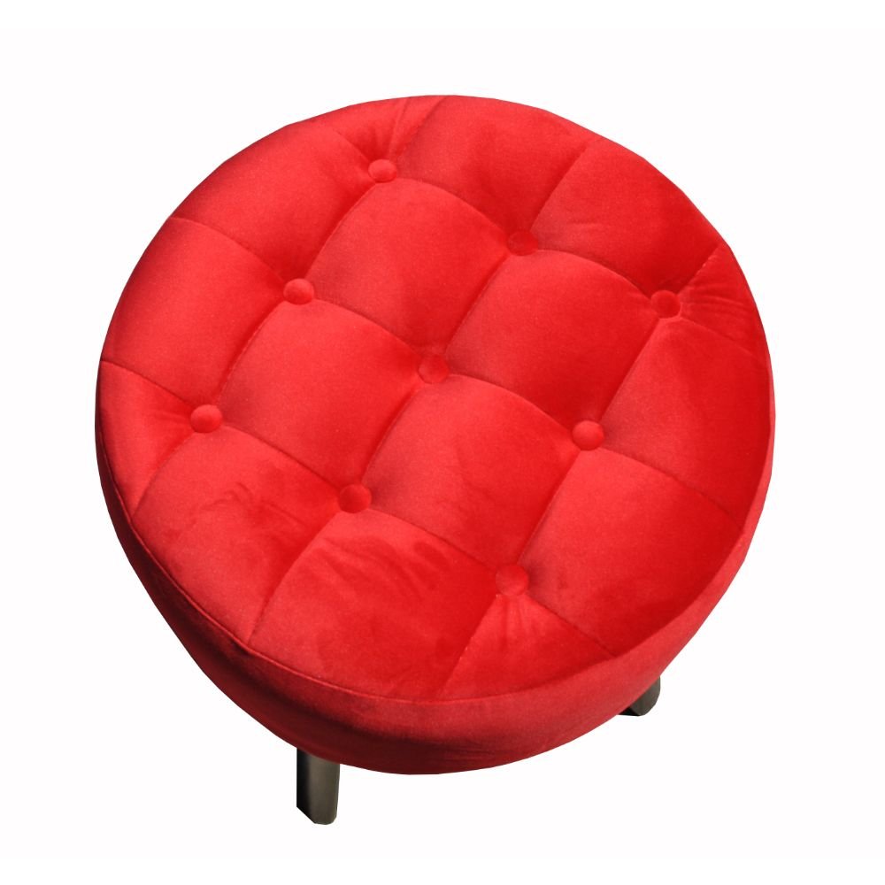 Puff Bosco Redondo Veludo Vermelho Botone Pes Madeira Macica Ebano Fino ...