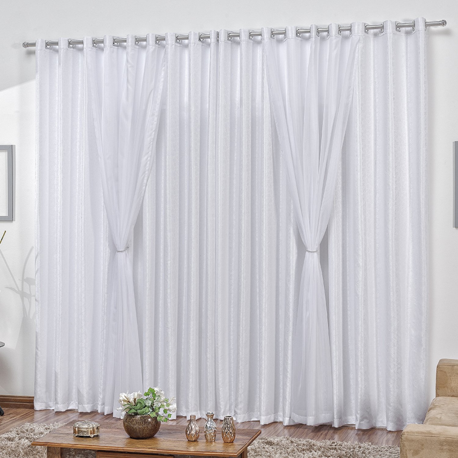 Cortina Voal Azaléia 3,00m x 2,60m Varão Simples Branca - Colombo