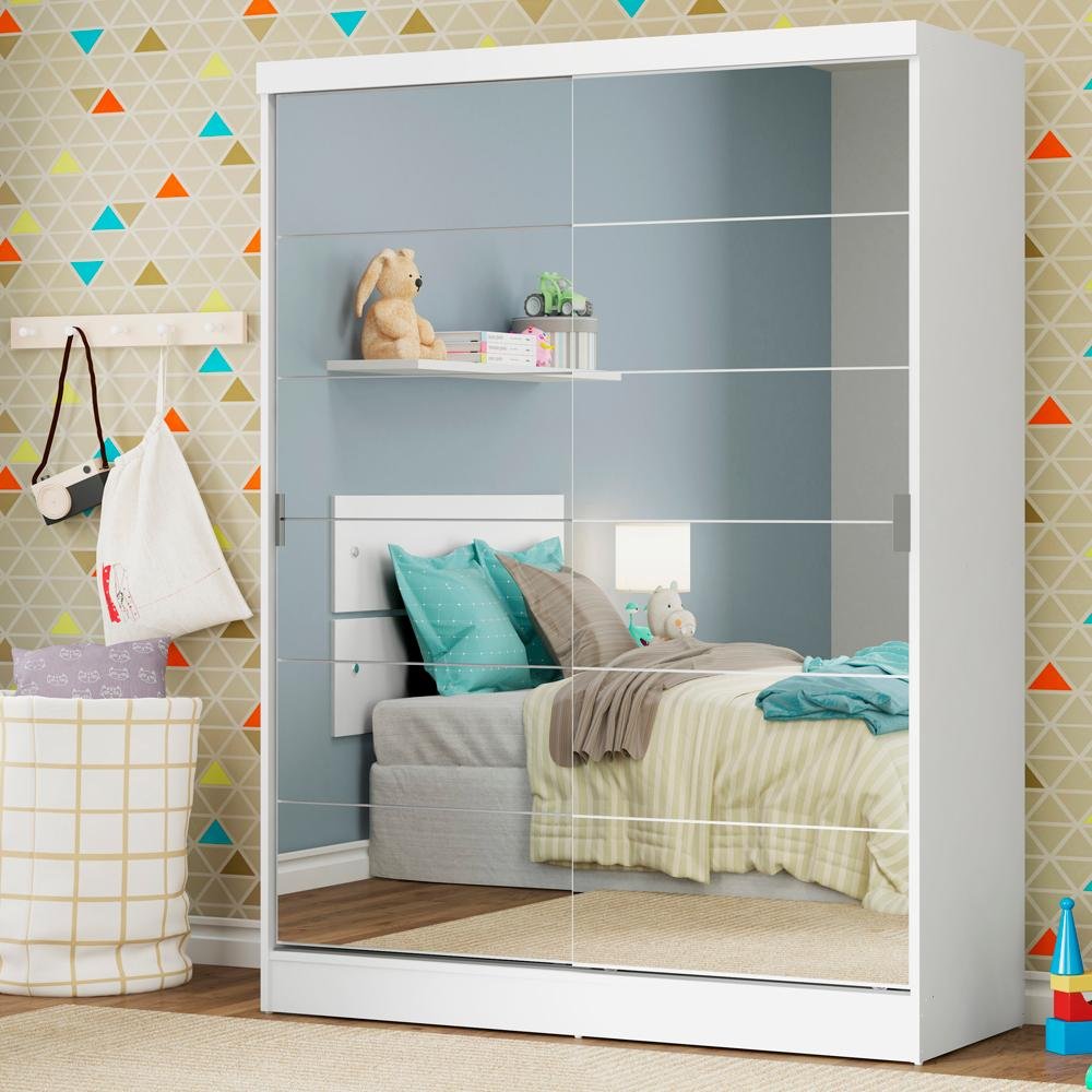 Guarda-Roupa Infantil Madesa Luke 2 Portas de Correr de Espelho - Branco