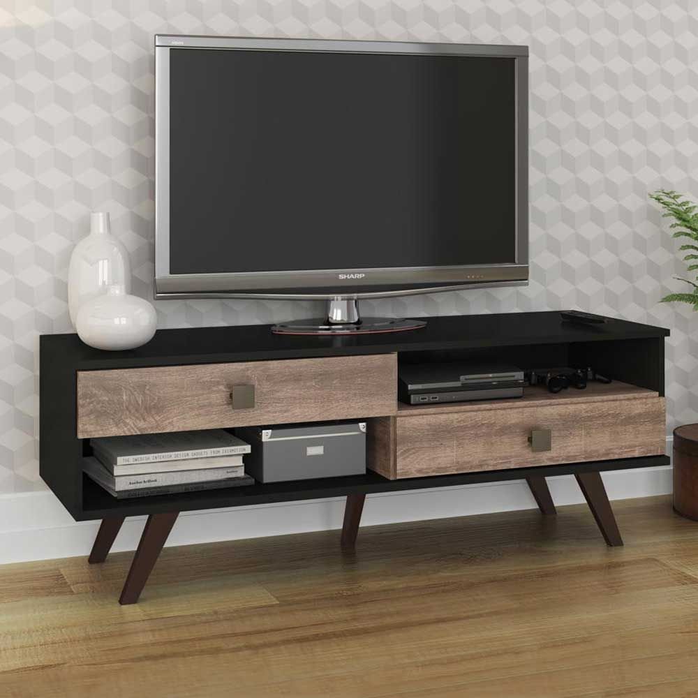 Rack Para Tv Até 42 Polegadas 2 Gavetas Retrô Mm Rt 3069 Preto/rústico - Móvel Bento