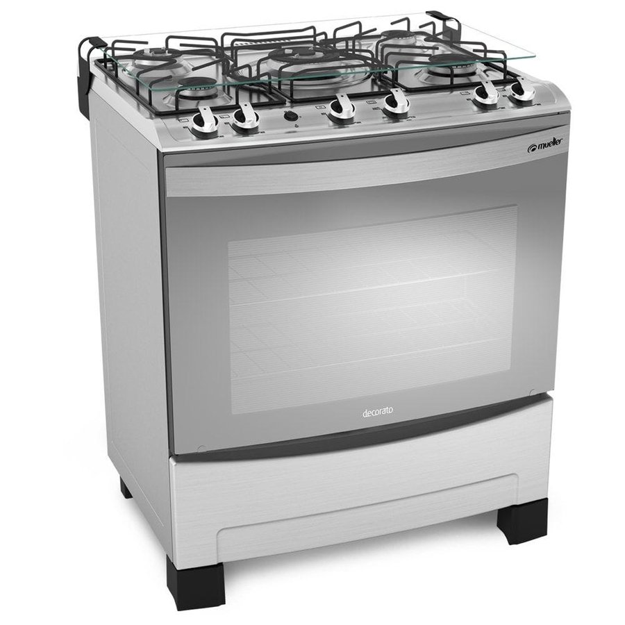 Fogão Decorato 5 bocas Inox com Tripla Chama e Vidro Espelhado - Colombo