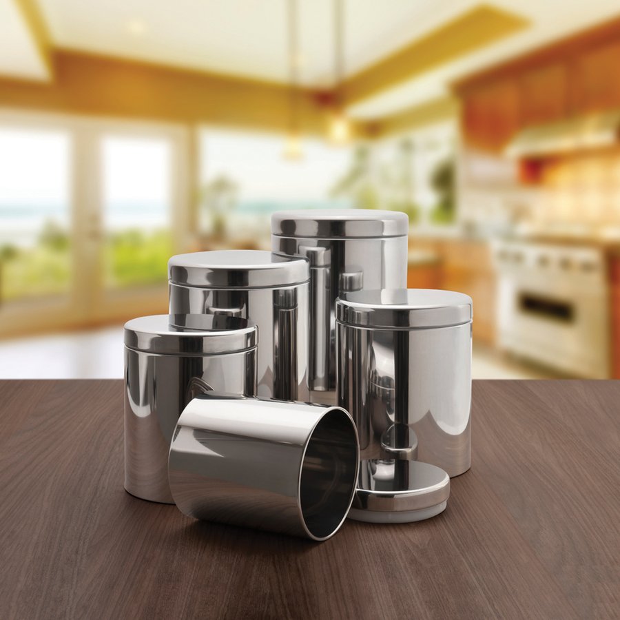 Conjunto Potes Inox Para Mantimentos c Tampa 5 Peças Cozinha
