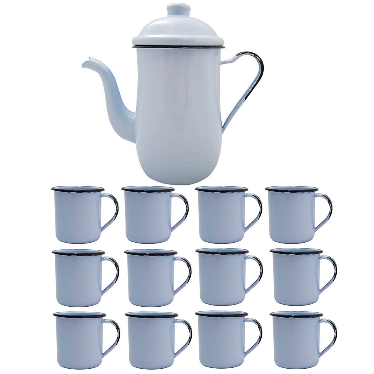 Bule Café Esmaltado 1,25 Litros e 12 Xícaras 70ml Tradicional - Azul Claro