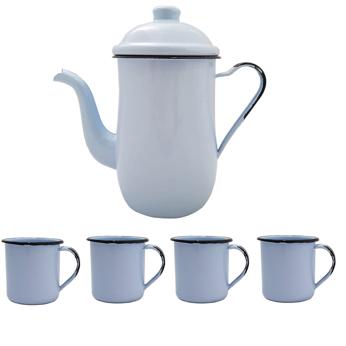 Bule Café Esmaltado 1,25 Litros e 4 Xícaras 70ml Tradicional - Azul Claro