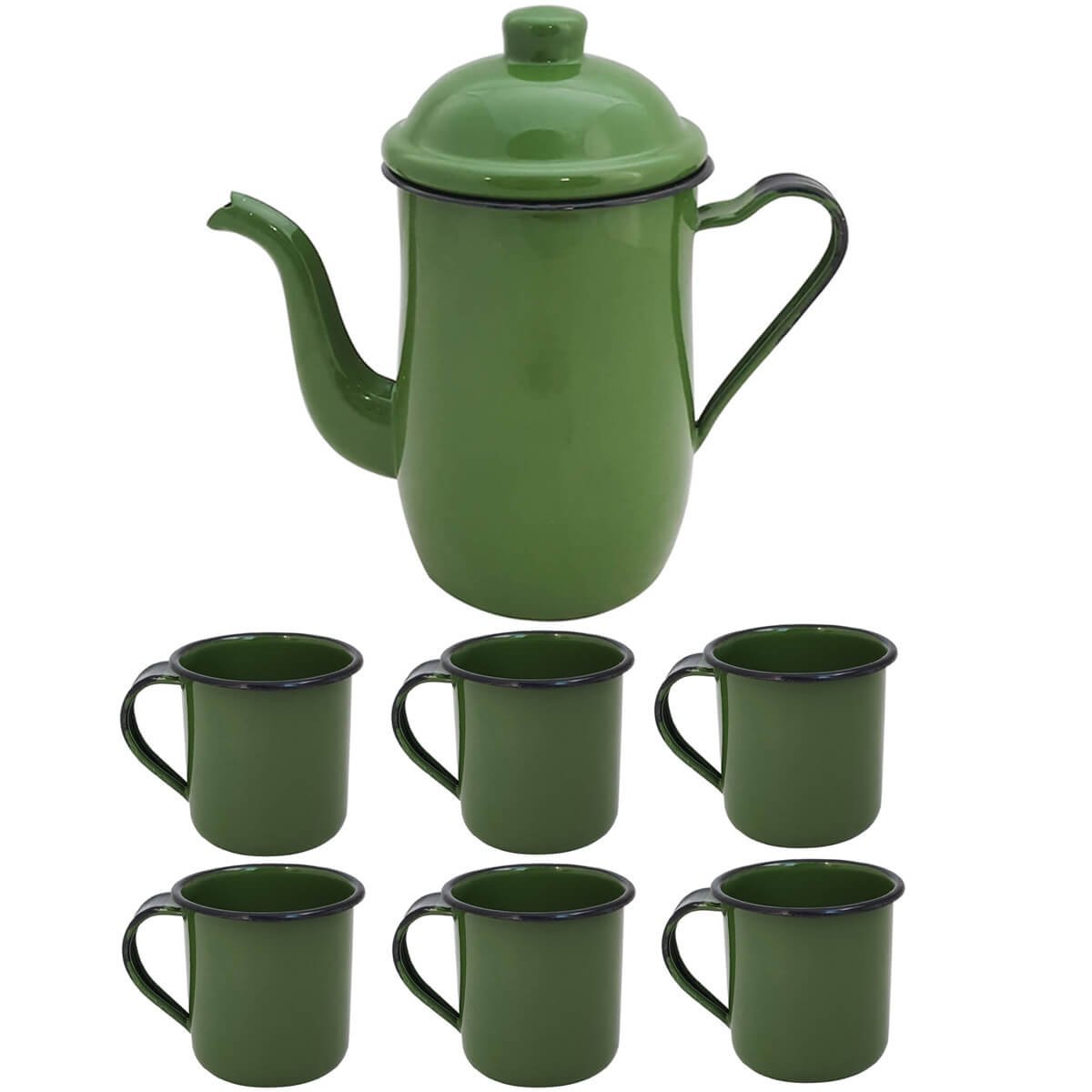 Bule Café Esmaltado 1,25 Litros e 6 Xícaras 70ml Tradicional Verde Botânico