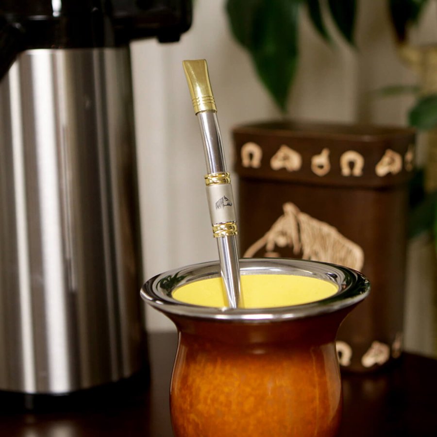 Bomba Para Mate Chimarrão ou Terere 24cm Inox Ouro 18k Pera Cavalo ...