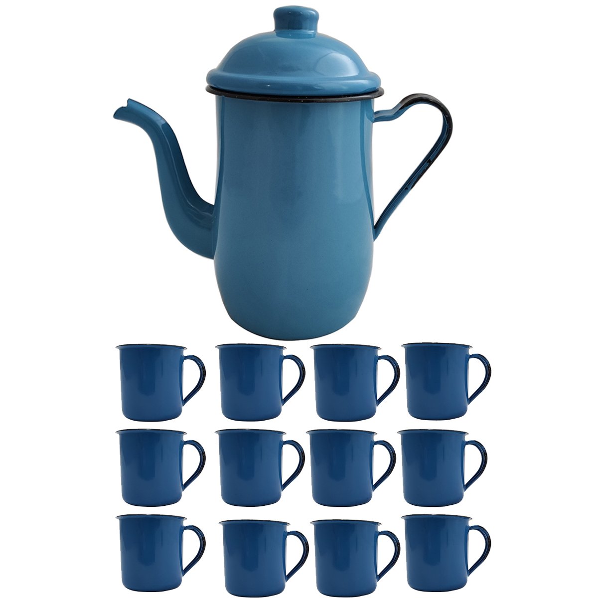 Bule Café Esmaltado 1,25 Litros e 12 Xícaras 70ml Tradicional - Azul