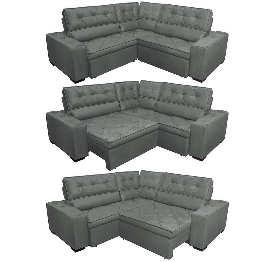 Sofa de Canto Retrátil e Reclinável com Molas Cama inBox Austin 2,40m x 2,40m Suede Velusoft