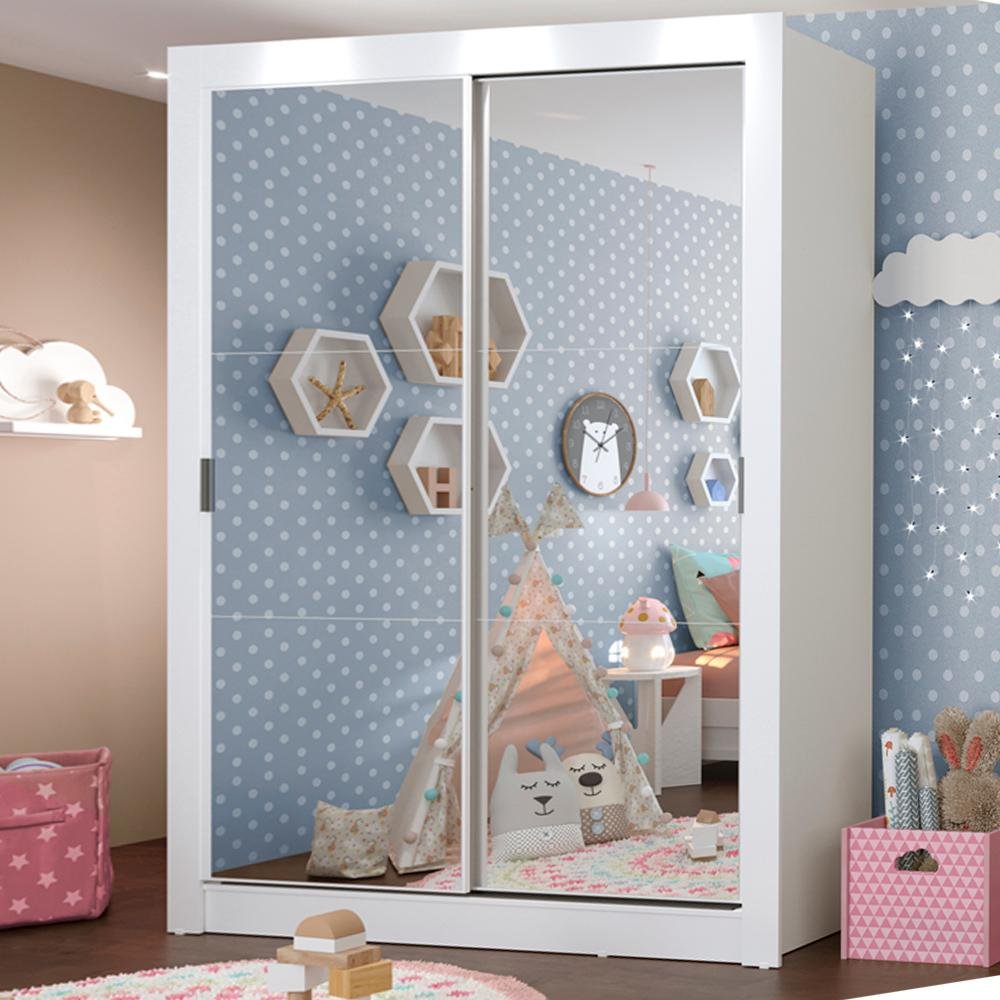 Guarda-Roupa Infantil Madesa Enzo 2 Portas de Correr de Espelho - Branco