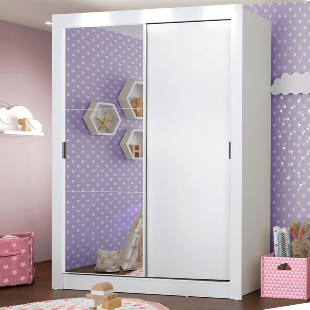 Guarda-Roupa Infantil Madesa Enzo 2 Portas de Correr com Espelho - Branco