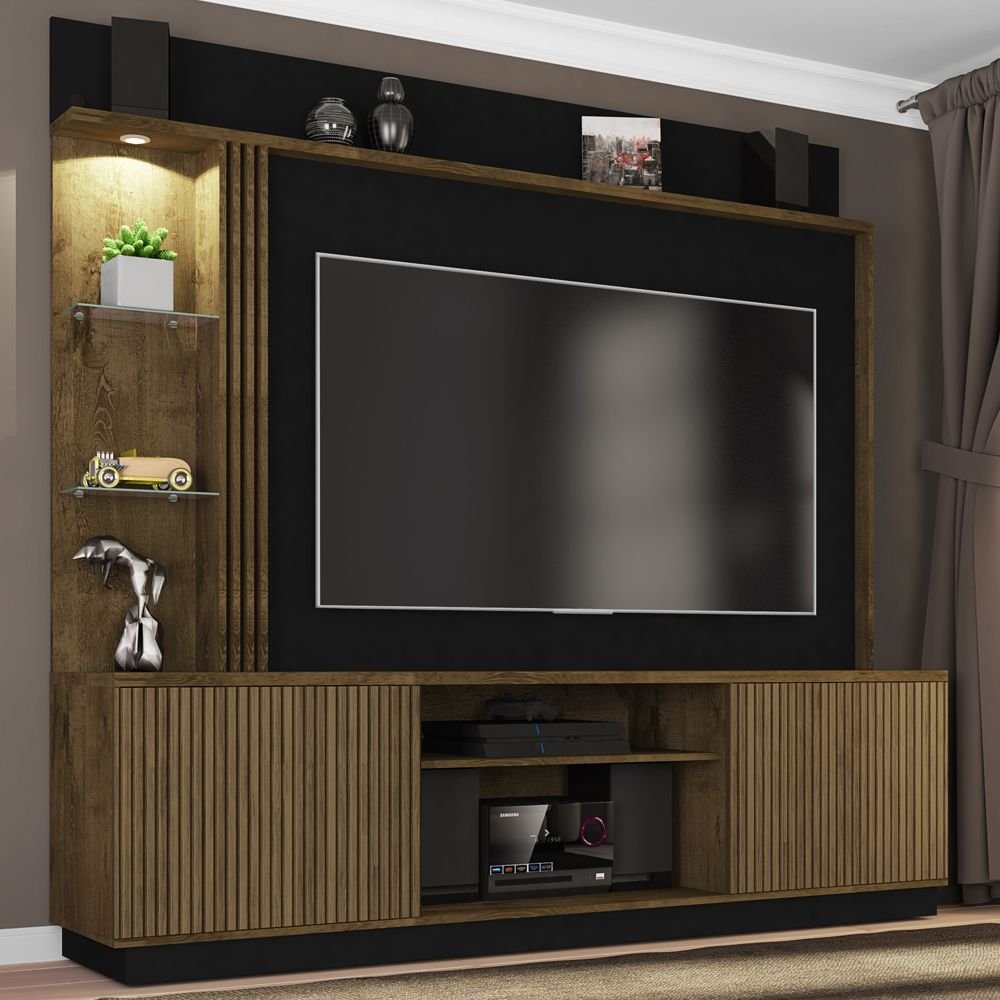 Estante Para Tv Até 65 Polegadas 2 Portas Madeira Rústica/preto Fosco ...
