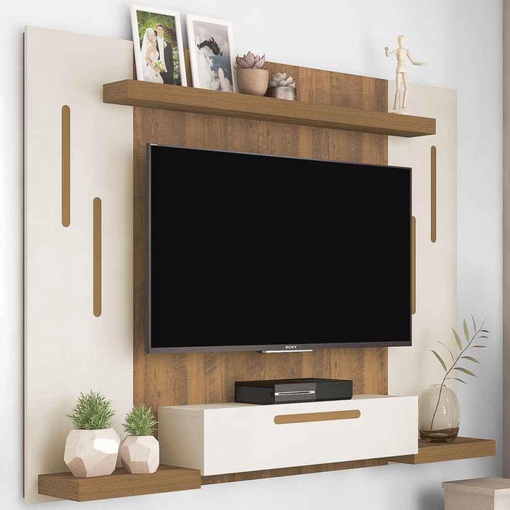 Painel Para Tv Até 50 Polegadas Cronos Off White/pinho - Artely - Colombo