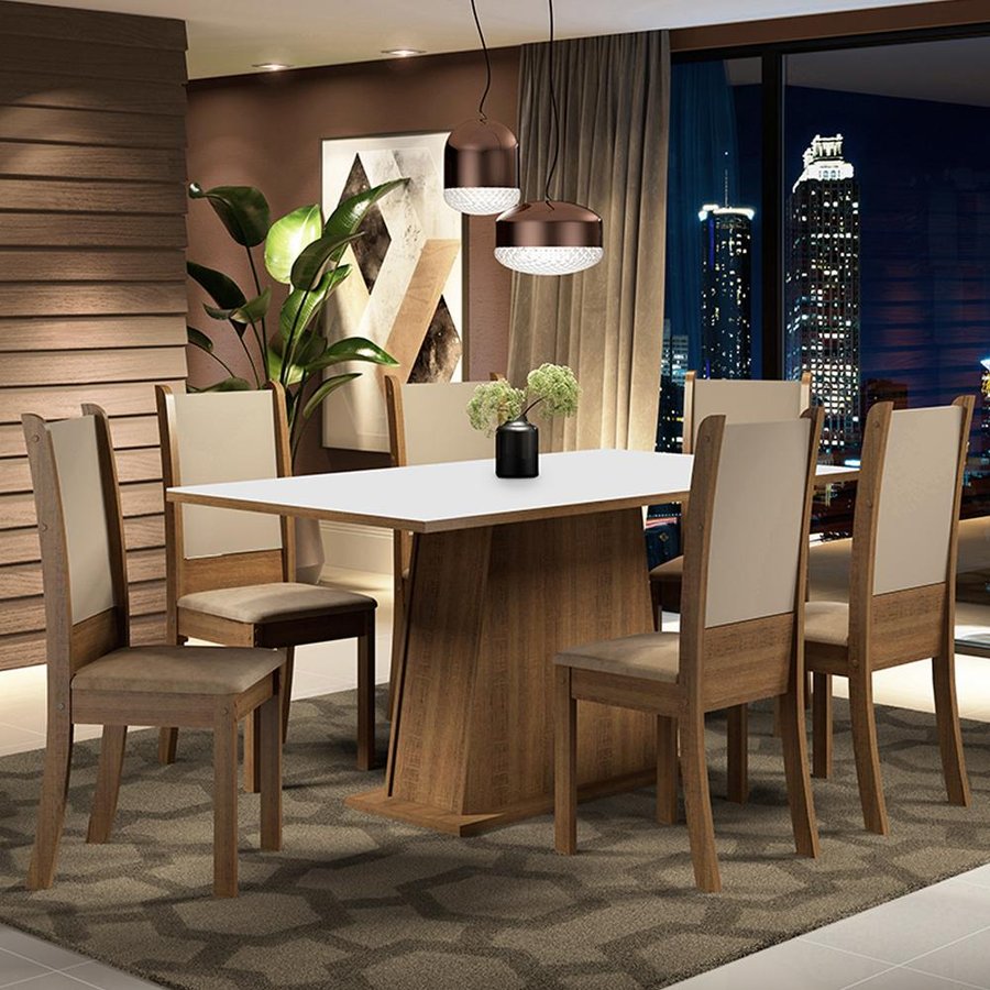 Conjunto Sala de Jantar Madesa Adriana Mesa Tampo de Madeira com 6 Cadeiras Conjunto Sala de Jantar Madesa Adriana Mesa Tampo de Madeira com 6 Cadeiras
