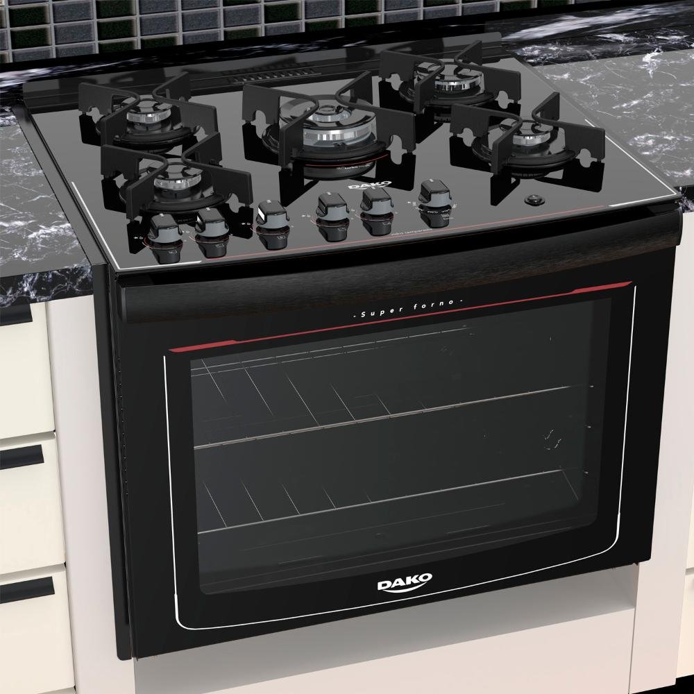 Fogão Embutir 5 bocas Dako Preto com mesa de vidro Dako Glass - Bivolt