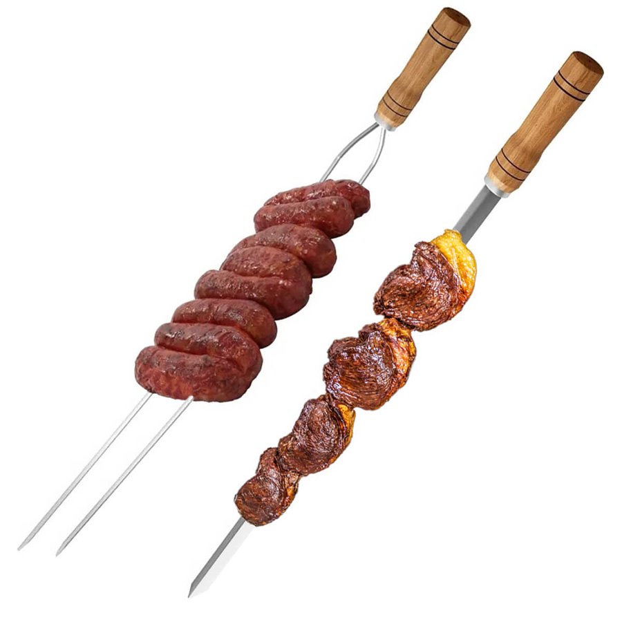 Conjunto de Espetos para Churrasco 1 Duplo 3 Simples 85cm Qualinox