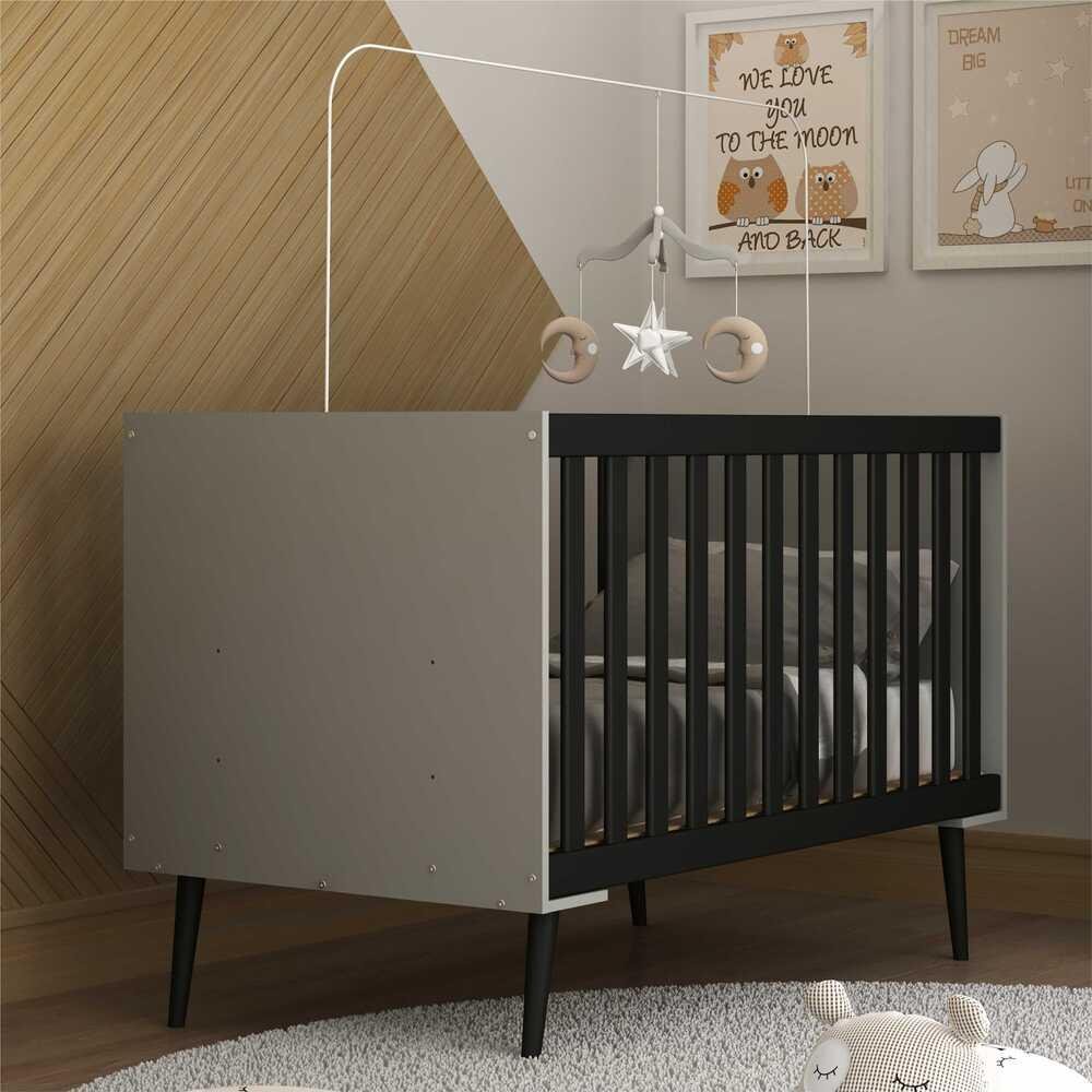 Berço Vintage Americano com grade Soft 100% MDF Multimóveis Cinza/Preto ...