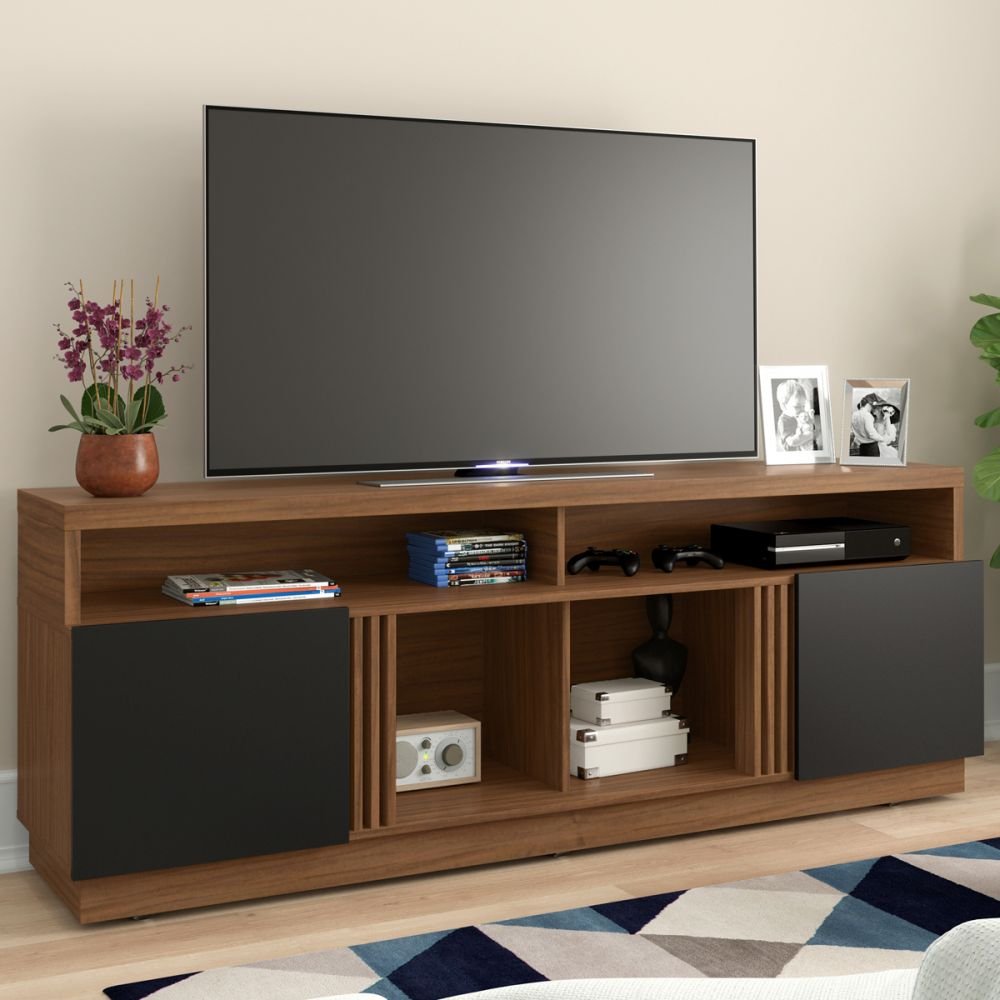 Rack Para Tv Até 65 Polegadas Itapua 2 Portas Noce Milano/preto Fosco ...