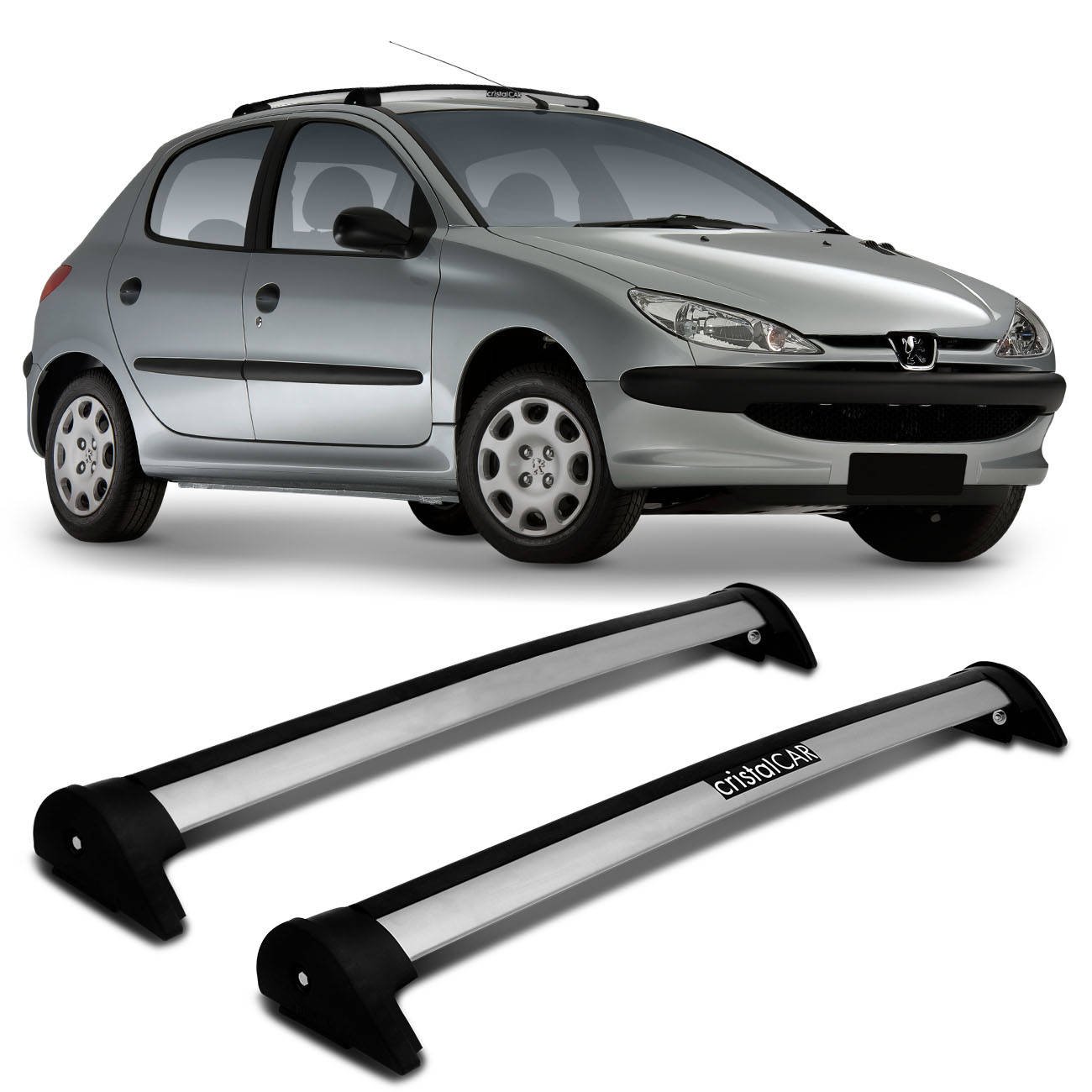Rack de Teto Travessa L World Peugeot 206 Hatch 1998 a 2010 Prata ...