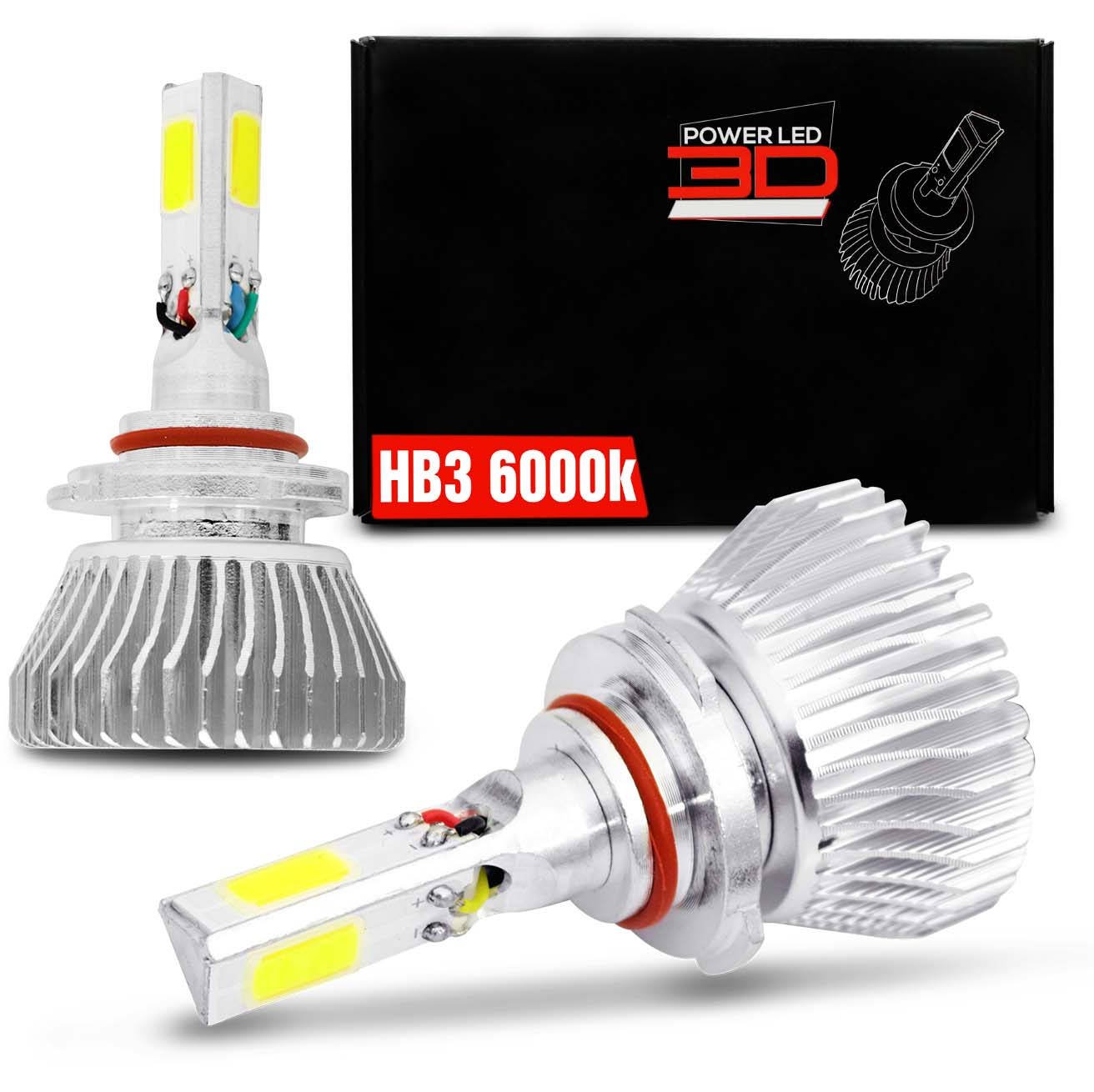 Par Lâmpadas Super LED 3D Headlight HB3 6000K 12V 50W 9000LM Efeito ...