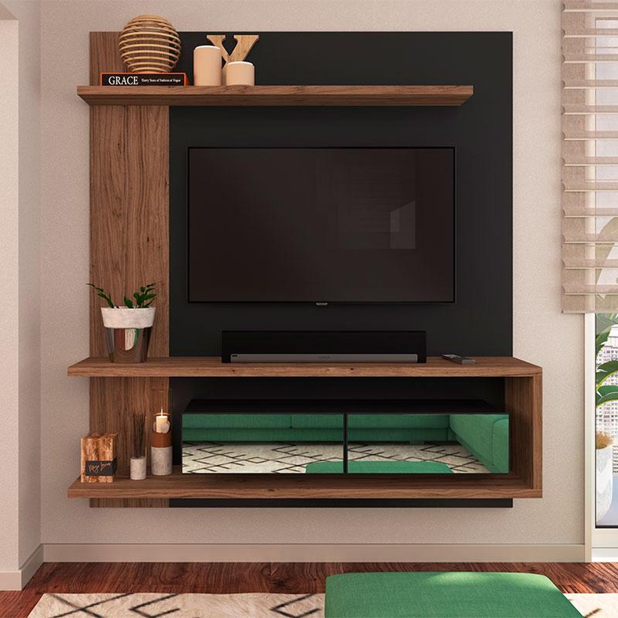 Painel Suspenso para TV de 65 Polegadas com 2 Portas e Espelho EST203-Estilare - Preto - Colombo