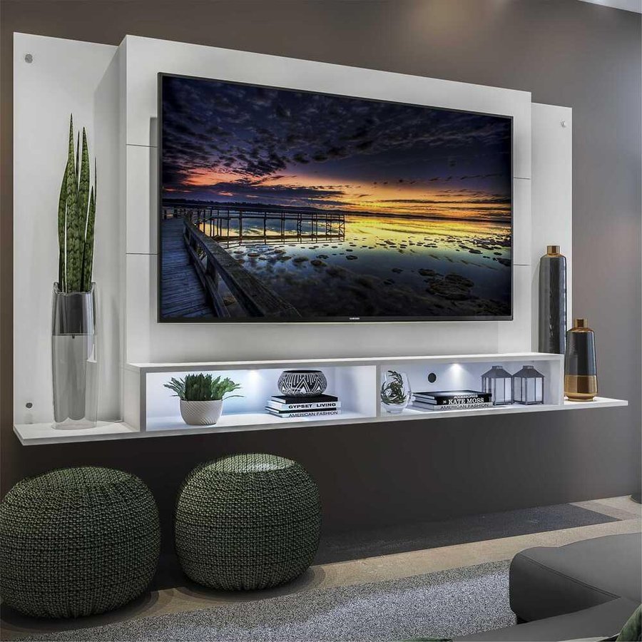 Painel TV 60" com 2 Leds e Nichos Veneza Multimóveis Branco - Colombo