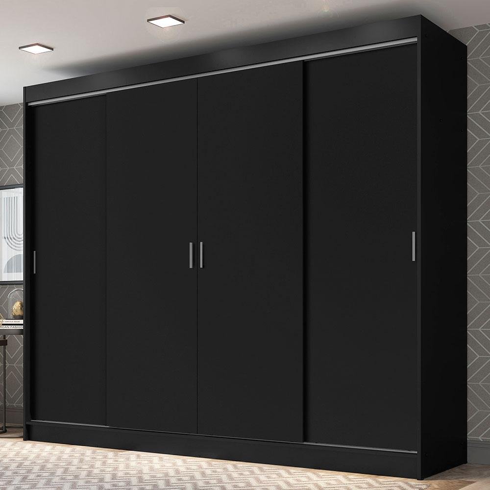 Guarda-Roupa Casal Madesa Austin 4 Portas de Correr 3 Gavetas - Preto