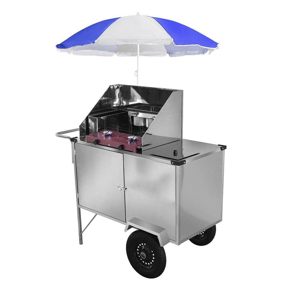 Carrinho de Tapioca Cefaz Luxo Inox Rodas Pneumáticas e Guarda Sol L14P/GS