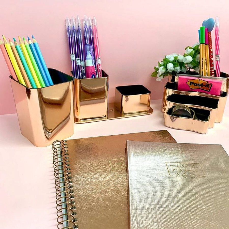 Kit 2 Porta Objetos Organizadores De Escritório Porta Lápis Rose Gold ...