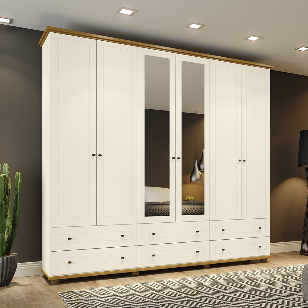 Guarda Roupa Henn 6 Portas 6 Gavetas Atacama com Espelho