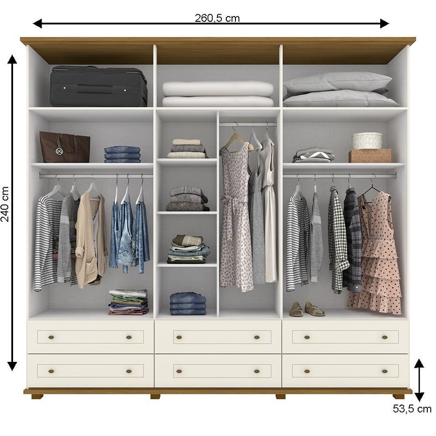 Guarda Roupa Henn 6 Portas 6 Gavetas Atacama com Espelho