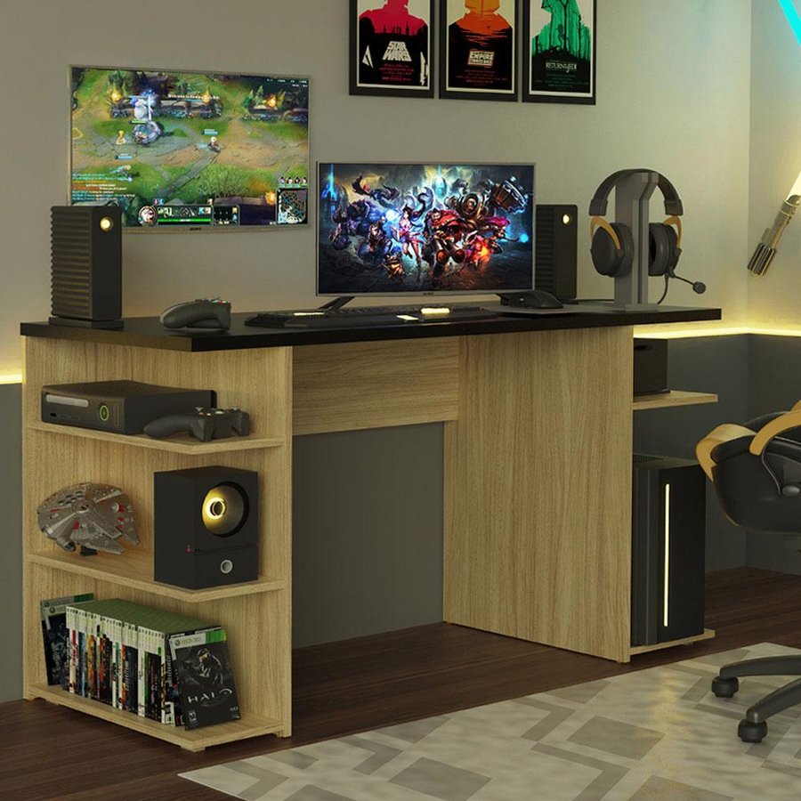Mesa Gamer Madesa 9409 - Carvalho/Preto