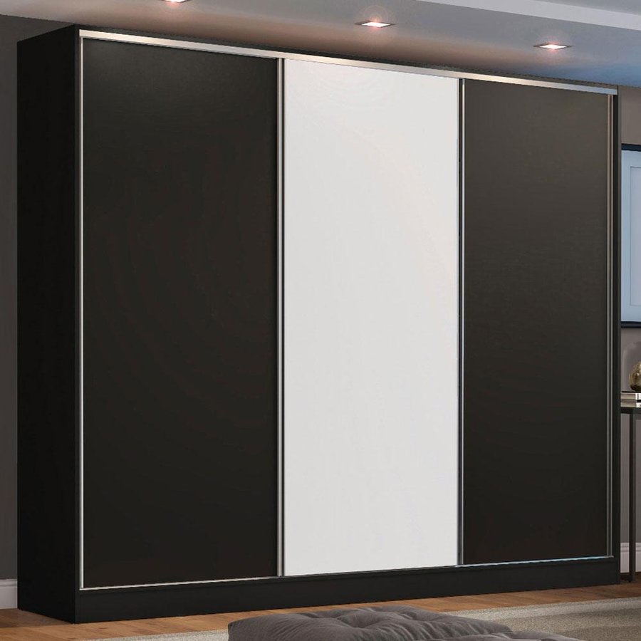 Guarda Roupa Casal 100% MDF Madesa Zurique 3 Portas de Correr - Preto ...