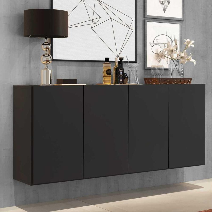 Aparador Buffet 4 Portas Suspenso Veneza Multimóveis Preto - Colombo