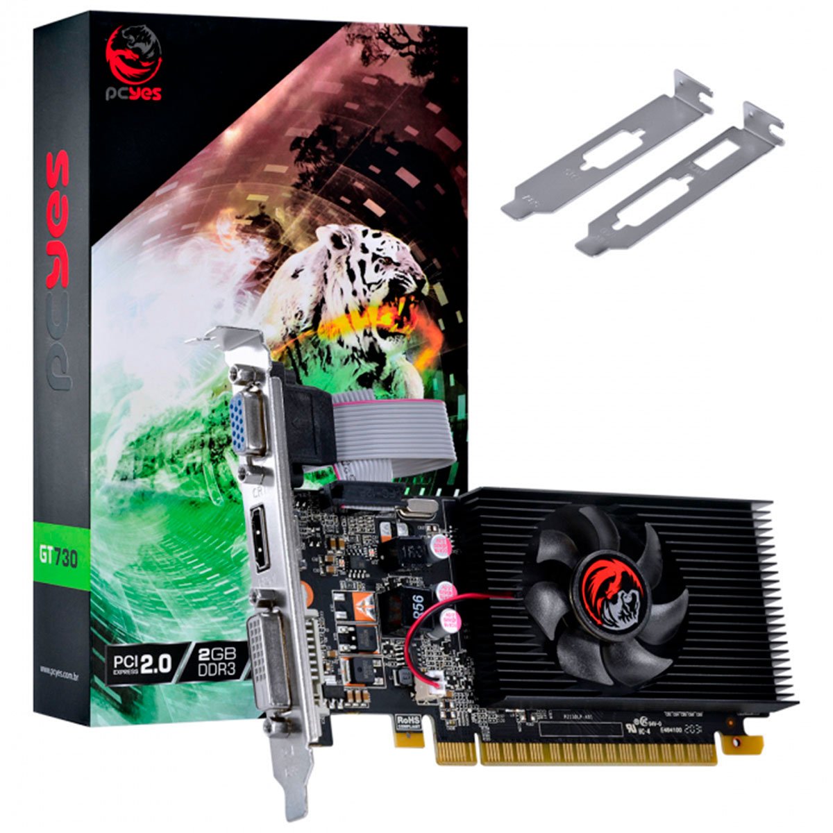 Placa de Vídeo PCYes GeForce GT 730, 2GB, DDR3, 64 Bits - PA7302DR364LP