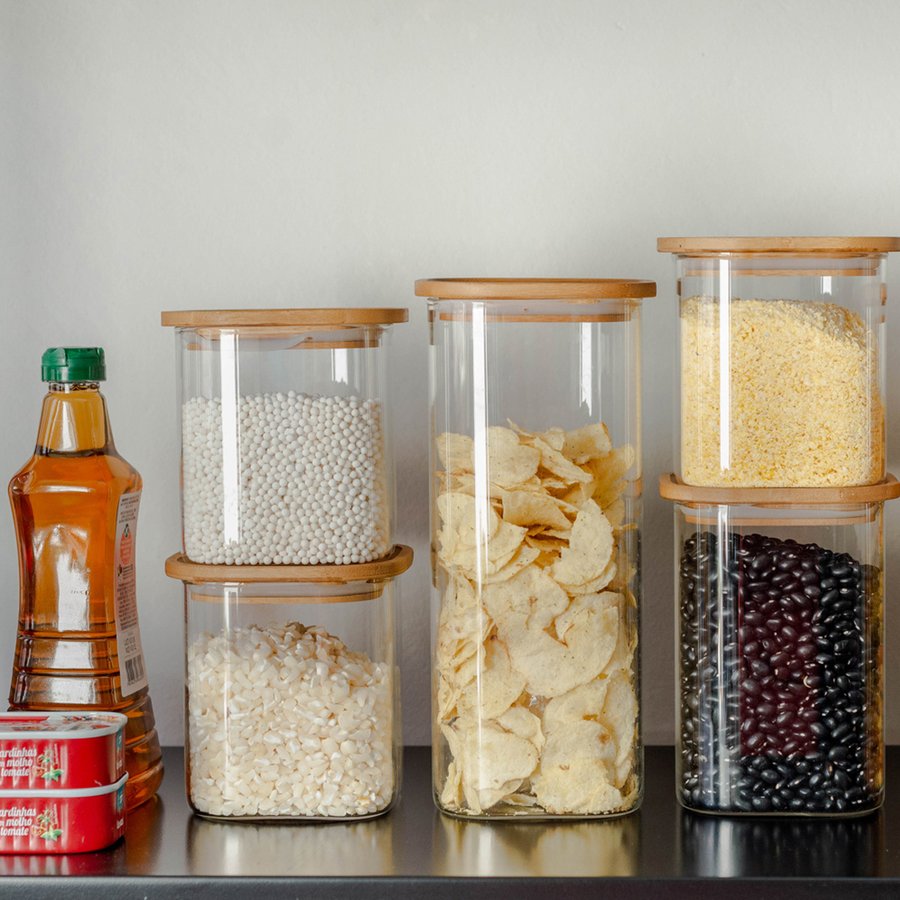 Pote Hermético Quadrado De Vidro Com Tampa De Bambu 2050ml Porta ...