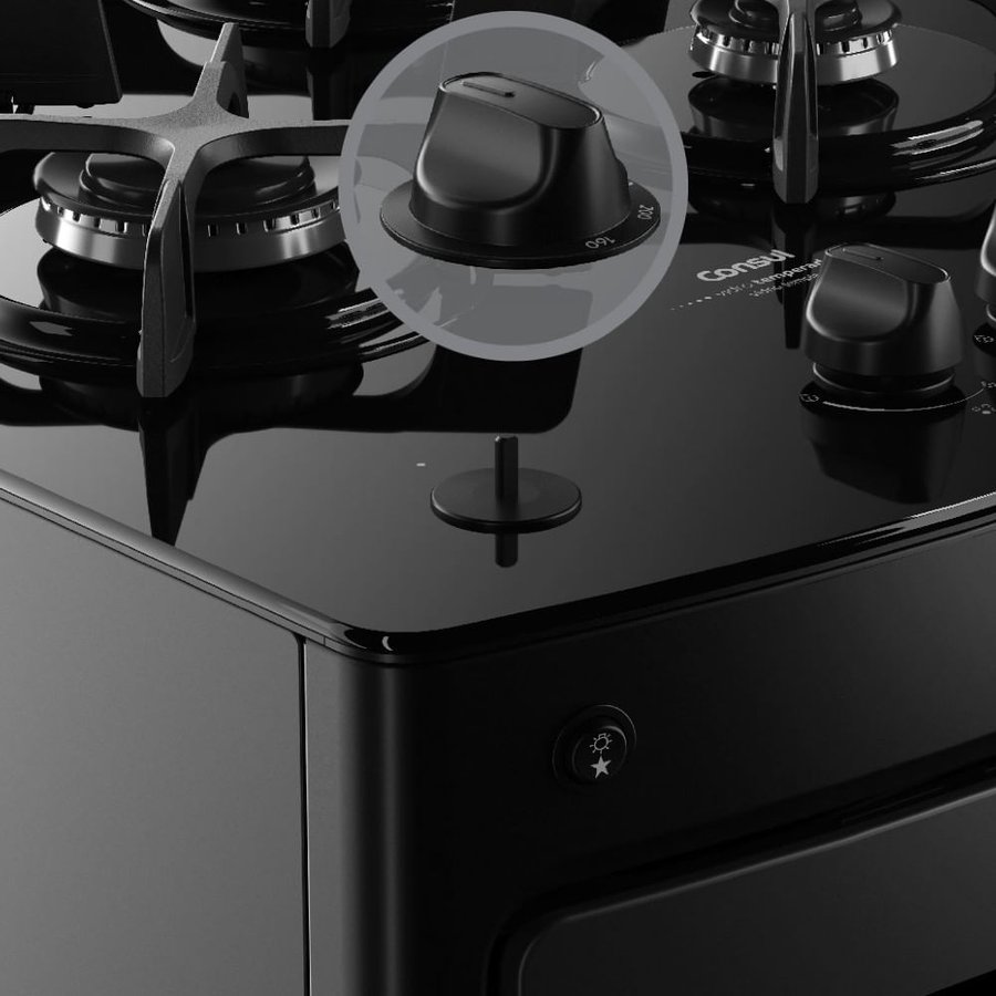 Fogão Consul 4 bocas Preto com mesa de vidro e grades individuais de ...