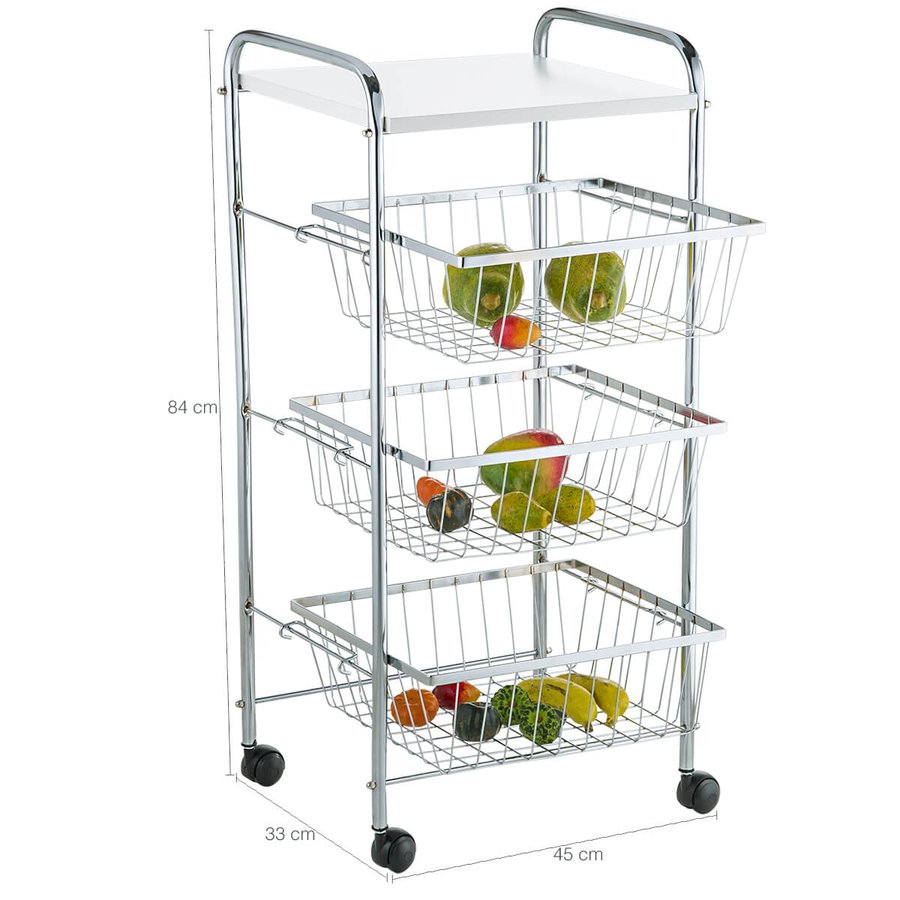 Fruteira de Chão 3 Andares Para Cozinha Aramada com Rodinhas Suporte para Água Schmitt