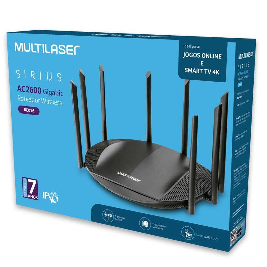 Roteador Multilaser Gigabit Ac2600 8 Antenas - RE016